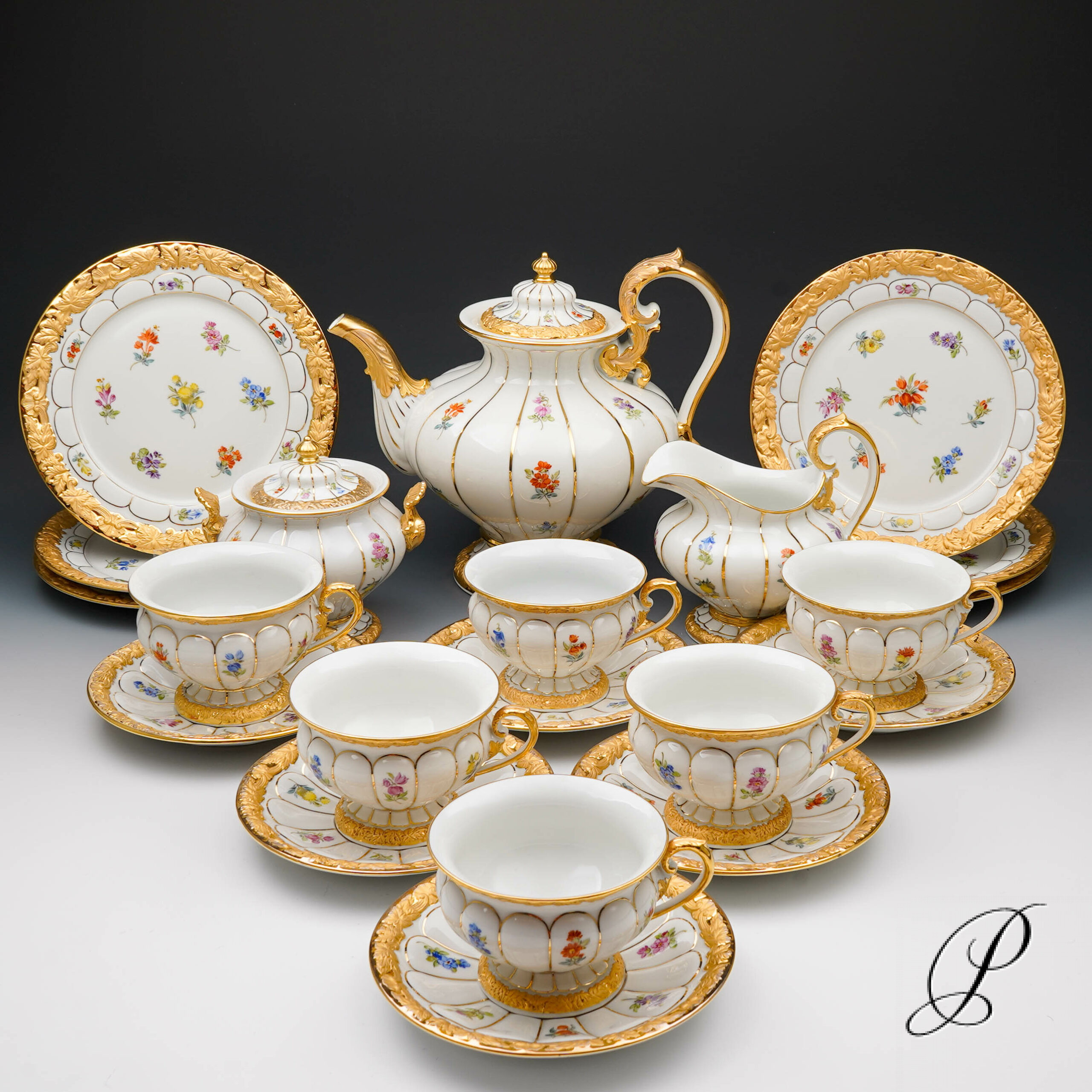 Prunk Teeservice Meissen X-Form mit Streublümchen - Porzellan & Porcelain